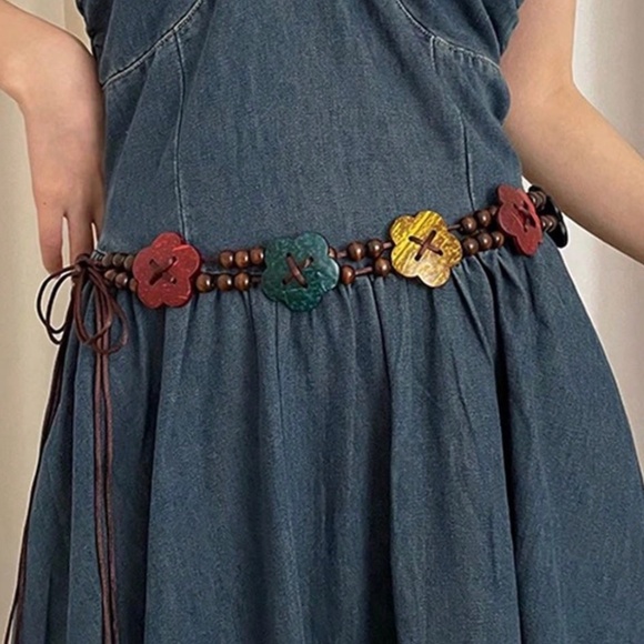 BellanBlue | Accessories | Boho Vegan Leather Beaded Floral Tie Belt ...